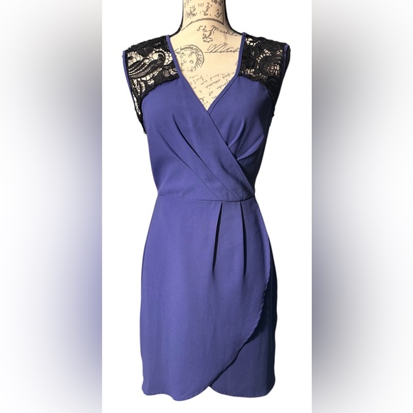 Bar III | Dresses | Bar Iii Blue Dress With Black Lace Size S | Poshmark